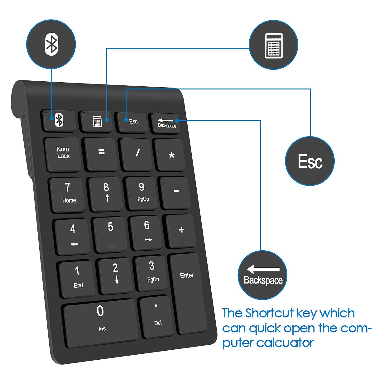 Foloda Bluetooth Wireless Number Pads, Numeric Keypad 22 Keys Portable Financial Accounting 10 Keys Number Keyboard Extensions for Laptop, PC, Desktop, Surface Pro, Notebook