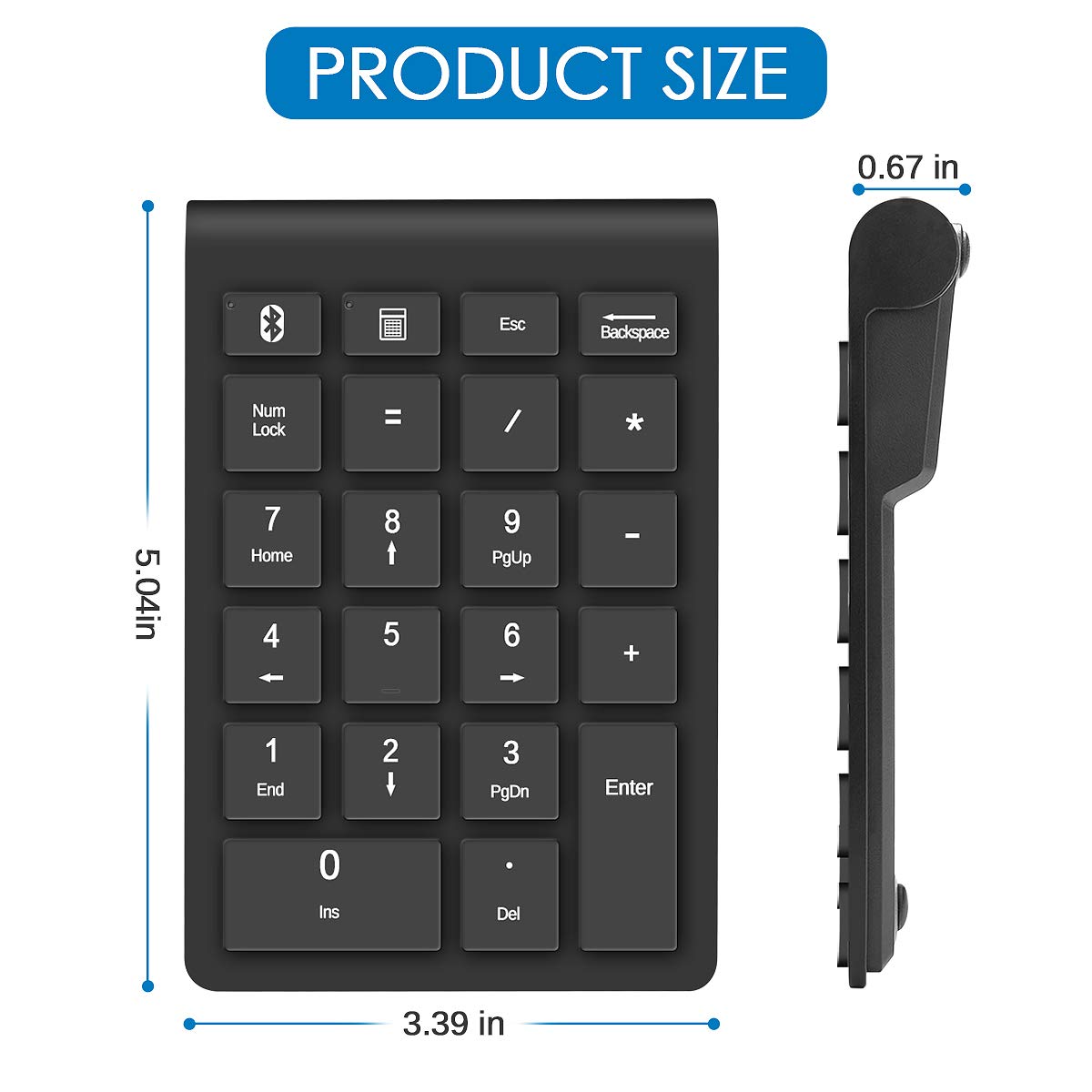 Foloda Bluetooth Wireless Number Pads, Numeric Keypad 22 Keys Portable Financial Accounting 10 Keys Number Keyboard Extensions for Laptop, PC, Desktop, Surface Pro, Notebook