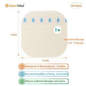 Hydrocolloid Bandage, Hydrocolloid Wound Dressing Thin Type 4'' x 4'' for Light Exudate Wound, Pressure Ulcer, Bed Sore, Surgical Wound,Superficial Wound, 10 Pack by EalionMed