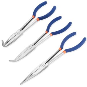 wisepro long reach 11inch/16inch plier 3-piece set – 90-degree angle, 45-degree angle and straight needle nose