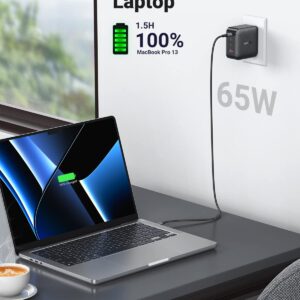 UGREEN 65W USB C Charger 4 Ports USB C Power Adapter GaN PD Fast Wall Charger Compatible with MacBook Pro/Air M2, Dell XPS 13, iPad Pro/Air, iPhone 15 Pro Max/14, Galaxy S23, Steam Deck, and More