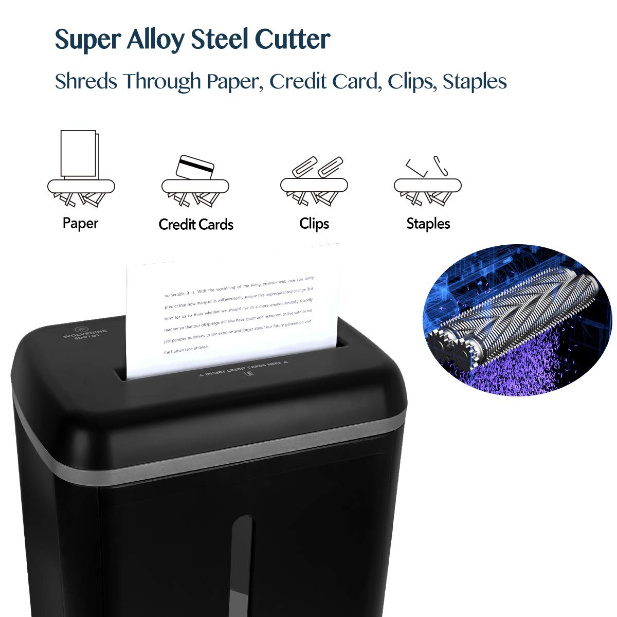 WOLVERINE 8-Sheet Super Micro Cut High Security Level P-5 Ultra Quiet Paper/Credit Card Home Office Shredder with 4.5 gallons Pullout Waste Bin SD9101 (Black)