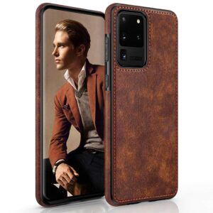 lohasic for samsung galaxy s20 ultra case, premium leather luxury pu non-slip grip defender bumper shockproof full body protective cover phone cases for galaxy s20 ultra (2020) 6.9 inch - brown