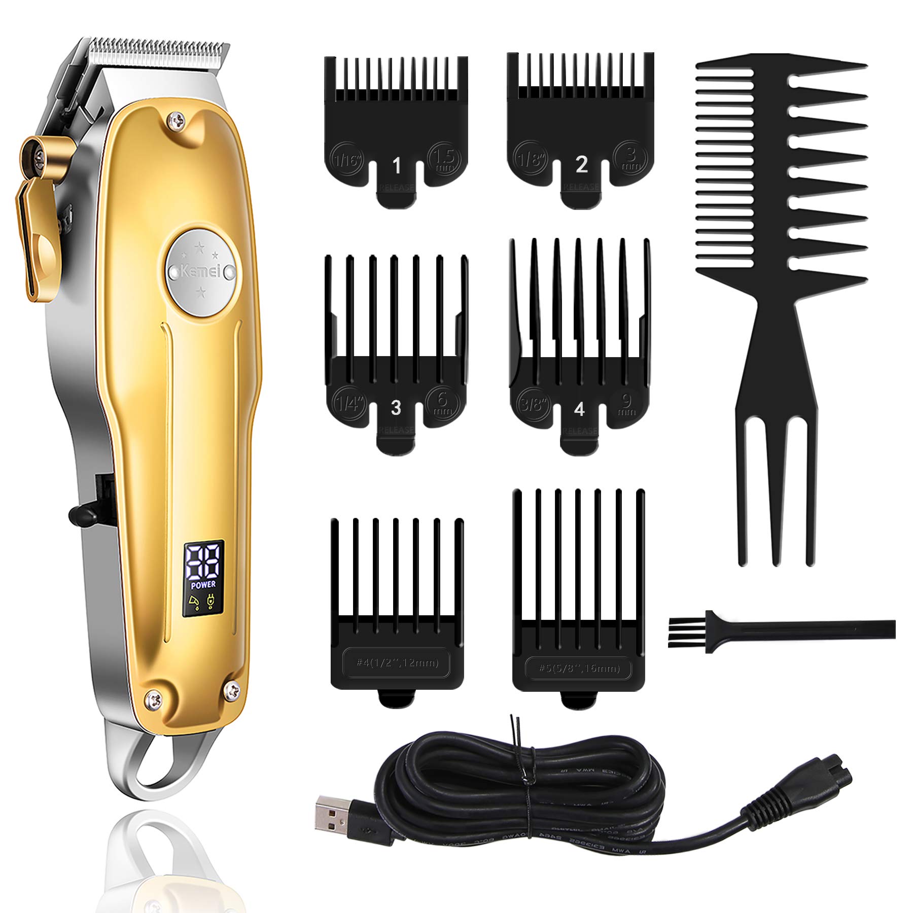 KEMEI Professional Hair Clippers Hair Trimmer for Men Cordless Mens Hair Cutting Kit 1986 Pro for Barbers with LED Display Rechargeable Quite