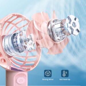 Mini Handheld Fan, Small Handheld Fan Portable with Base, USB Desk Fan Rechargeable Personal Cooling Fan for Office Travel Outdoors