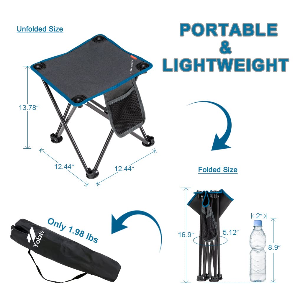 Small Folding Camping Stool Portable Stool Portable Seat for Adults Fishing Hiking Gardening Beach with Carry Bag, Blue