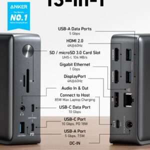 Anker Docking Station, Anker 575 USB-C Docking Station (13-in-1), Triple Display, 4K HDMI, 10 Gbps USB-C and 5 Gbps USB-A Data, 85W Charging for Laptop, 18W Charging for Phone, Ethernet, Audio, SD 3.0