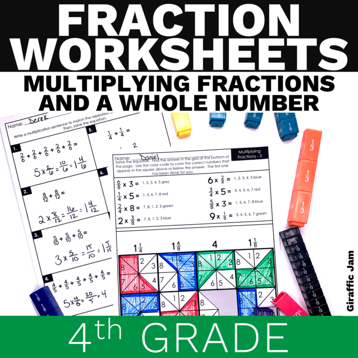 4th Grade Multiplying Fractions and a Whole Number Worksheets - No Prep - Answer Key Included