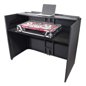 ProX XF-MESAMEDIA MK2 DJ Facade Table Station Includes TV Mount, White & Black Scrims and Carry Bag