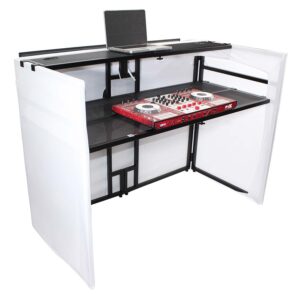 ProX XF-MESAMEDIA MK2 DJ Facade Table Station Includes TV Mount, White & Black Scrims and Carry Bag