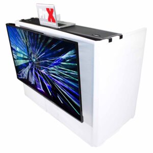 ProX XF-MESAMEDIA MK2 DJ Facade Table Station Includes TV Mount, White & Black Scrims and Carry Bag