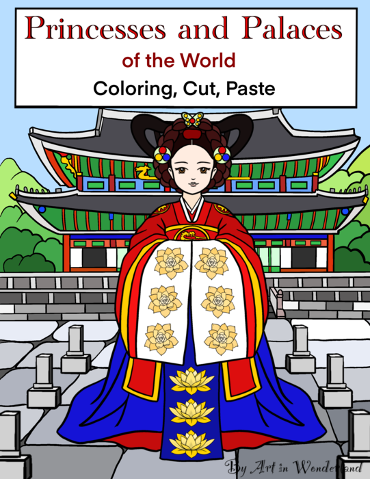 Princesses and Palaces of the world - coloring, cut, paste