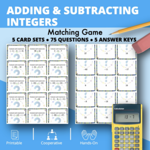 adding and subtracting positive and negative integers matching game