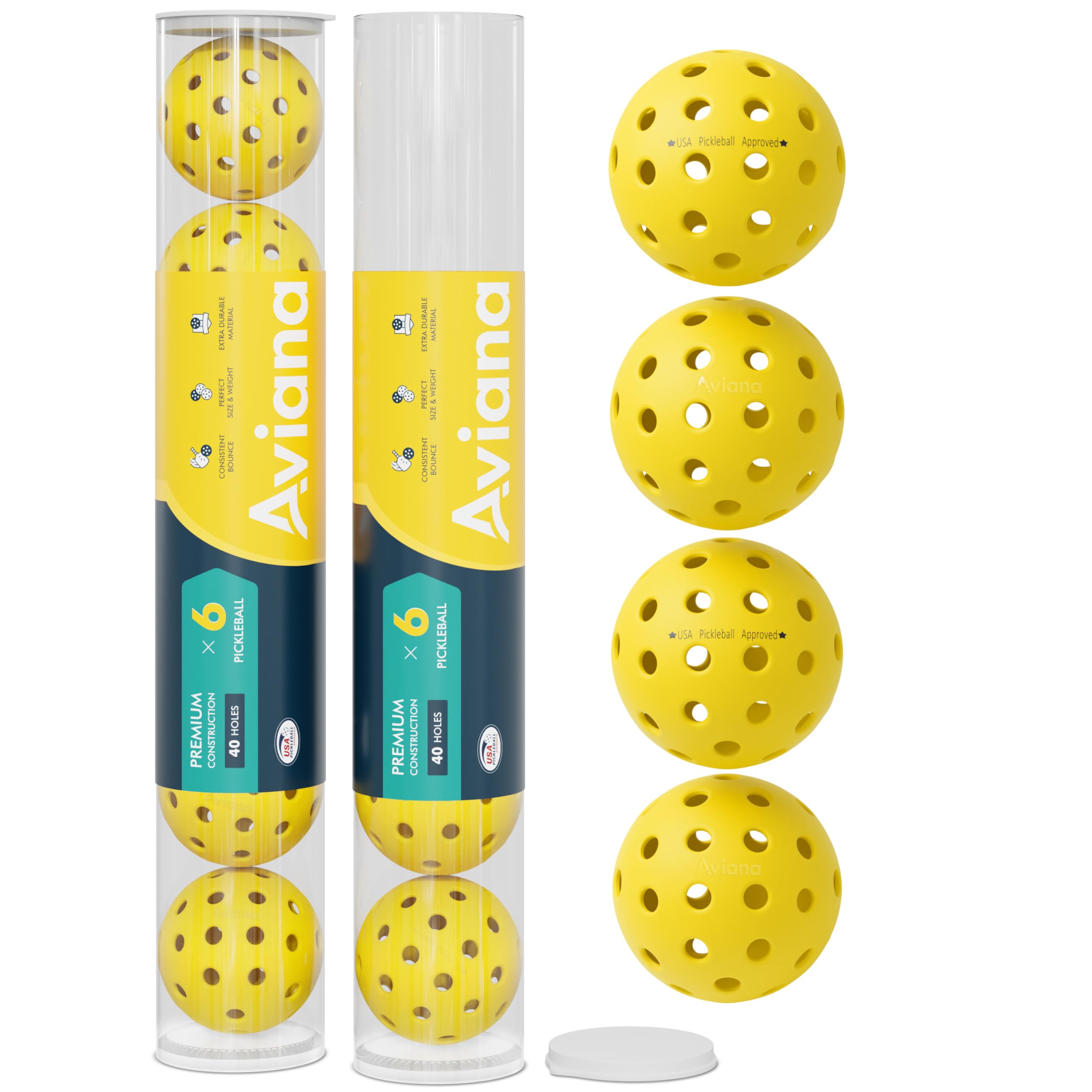 Outdoor Pickleball Balls USAPA Approved 6, 12 & 48 Packs Professional for Sanctioned Tournament Play 40 Holes & Specifically Designed for Outdoor Courts (12 Pack, Yellow)