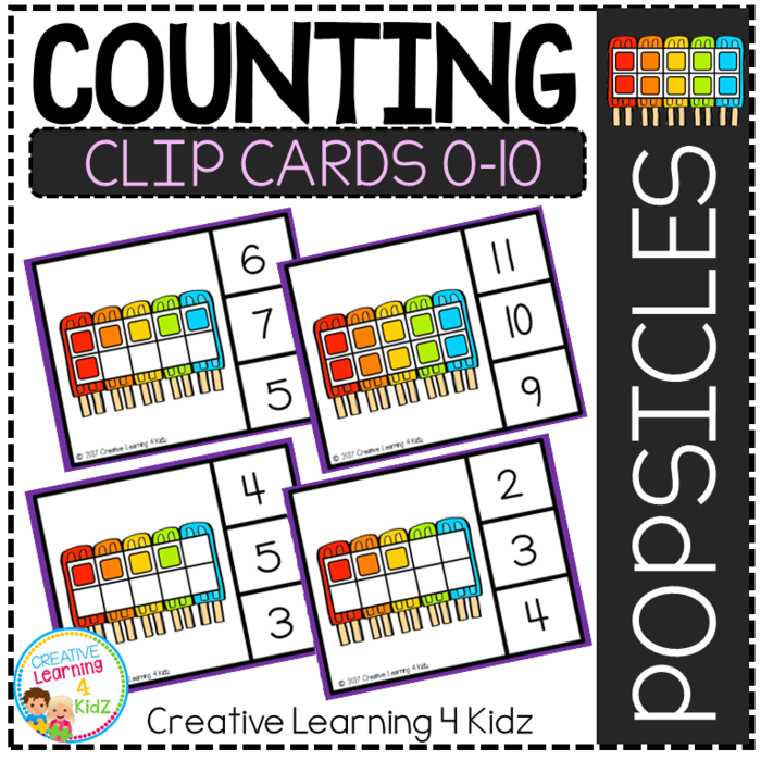 Counting Ten Frame Clip Cards 0-10: Popsicles