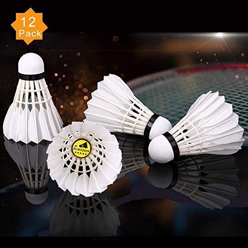 Portzon 12-Pack Goose Feather Badminton Shuttlecocks with Great Stability and Durability, High Speed Badminton Birdies Balls, Upgrade