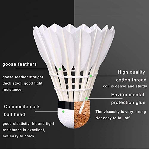 Portzon 12-Pack Goose Feather Badminton Shuttlecocks with Great Stability and Durability, High Speed Badminton Birdies Balls, Upgrade