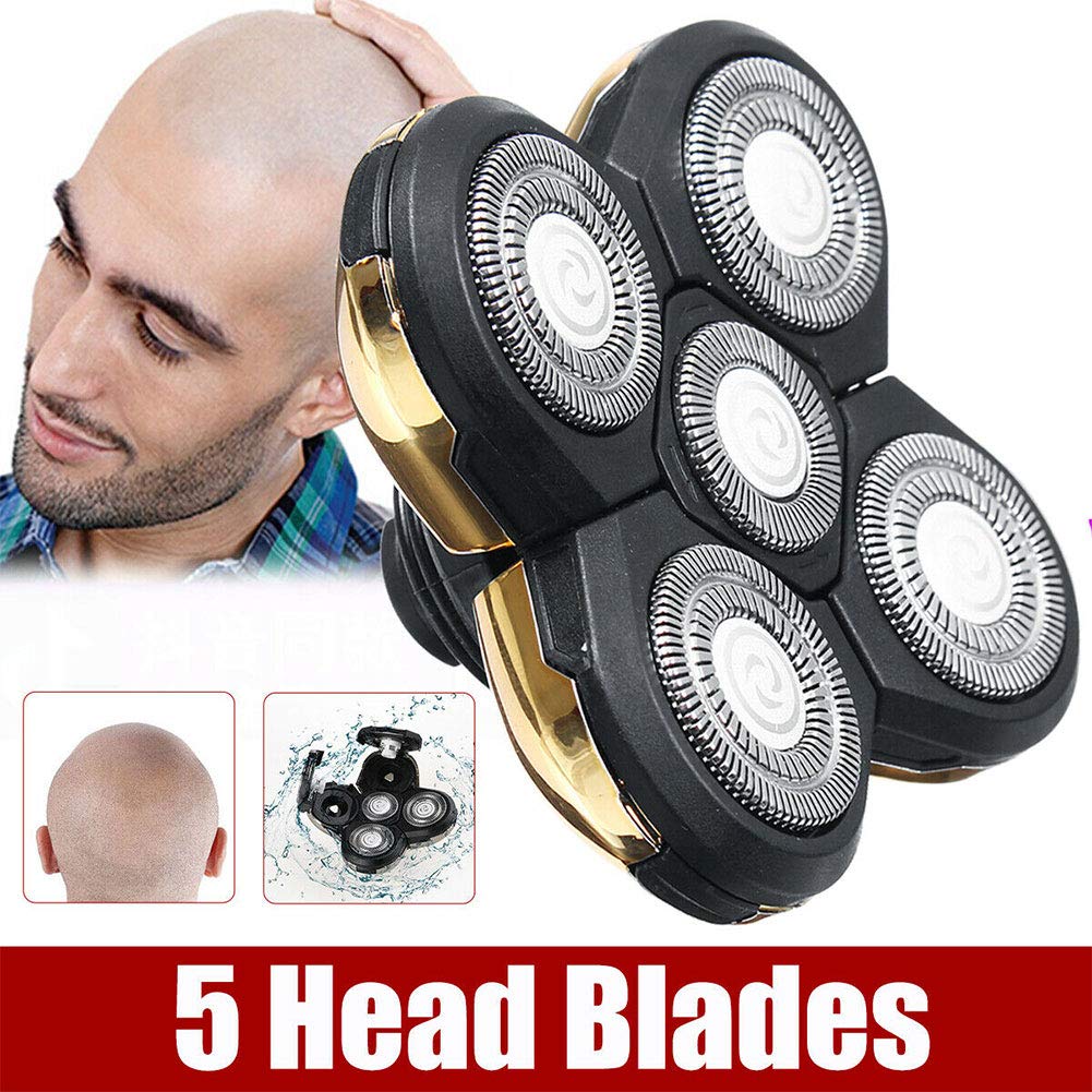 5 Head Shaver Replacement, Shaver Replacement Heads, Easy Install Electric Razor Replacement, Beard Cutter Replacement Blade (Free Size, Gold)