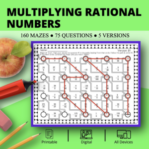 multiplying rational numbers maze activity sets