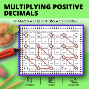 multiplying decimals maze activity sets