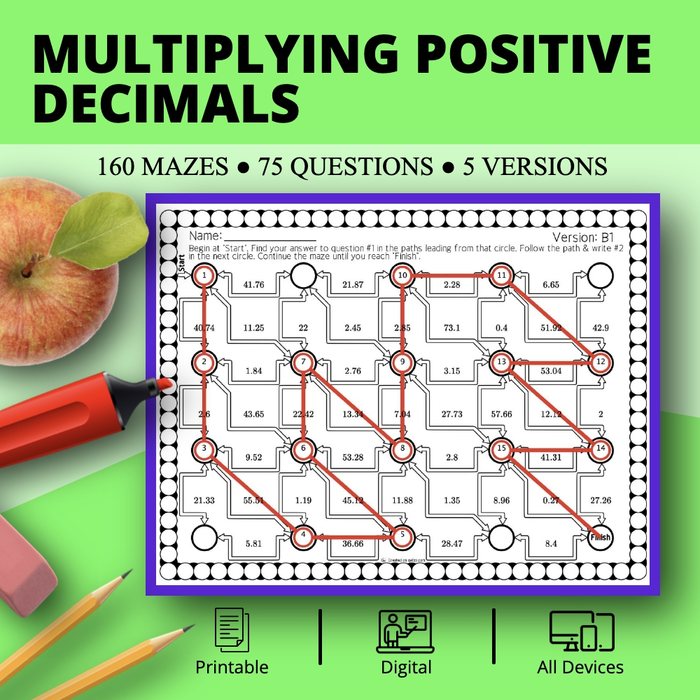 Multiplying Decimals Maze Activity Sets