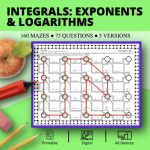 calculus integrals: exponents & logs maze activity sets