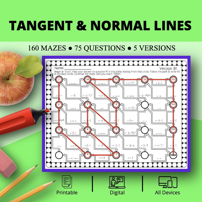 Calculus: Tangent & Normal Lines Maze Activity Sets