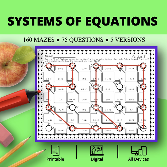 Systems of Equations Maze Activity Sets