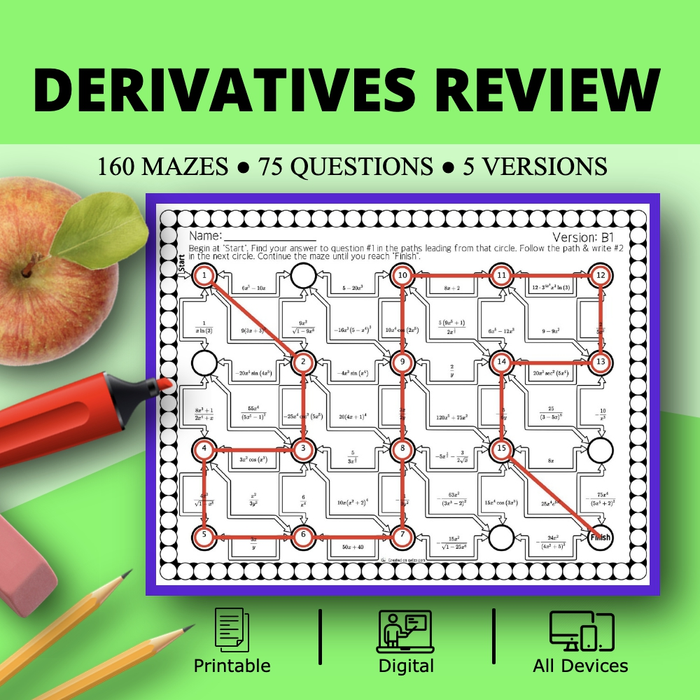 Calculus Derivatives REVIEW Maze Activity Sets