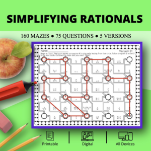 algebra: simplifying rational expressions maze activity sets