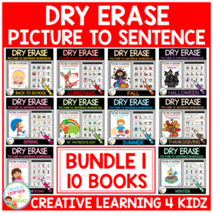 dry erase picture to sentence workbook: bundle 1