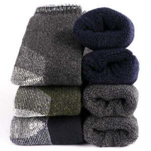 mens merino wool thermal socks - soft warm fuzzy winter heavy cushion hiking socks (multi1-super thick 3pack)