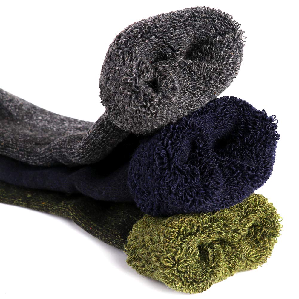 Mens Merino Wool Thermal Socks - Soft Warm Fuzzy Winter Heavy Cushion Hiking Socks (Multi1-Super Thick 3pack)