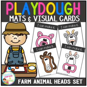 playdough mats & visual cards: farm animal heads