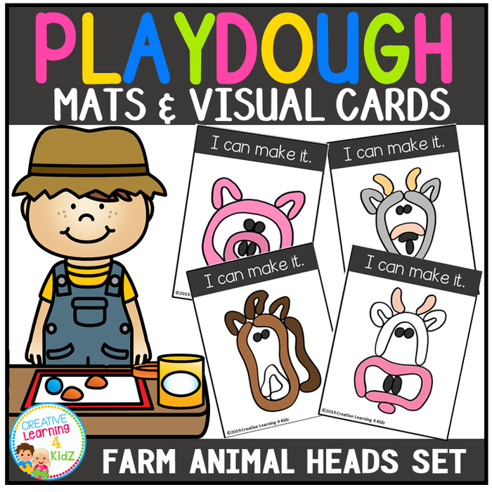 Playdough Mats & Visual Cards: Farm Animal Heads