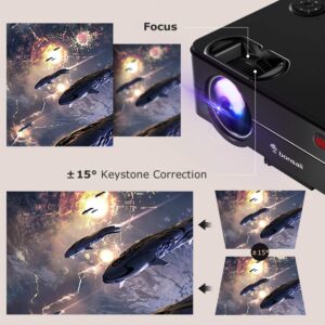 Mini Video Projector, Portable Outdoor Movie Projector 1080P Supported, 4500 Lux LED Phone Projector for Home Theater, Compatible with iPhone, Android, TV Stick, HDMI,USB, PS5, Black