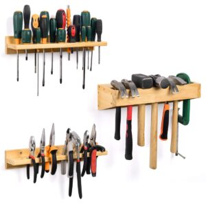 screwdriver organizer, pliers organizer hammer rack, wall mounted tool storage organizer wooden tool holders organizers for screwdriver, pliers and hammers storage, 3 pack (hand tools not include)