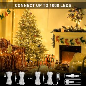 JMEXSUSS Connectable 91.5ft 250 LED String Lights Indoor Outdoor, Warm White LED Christmas Lights Outdoor Waterproof, 8 Modes Twinkle Fairy String Lights Plug in for Bedroom Tree Party Decoration