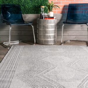 nuLOOM 7x9 Outdoor/Indoor Ranya Tribal Area Rug, Light Grey, Geometric Design, Stain Resistant, Highly Durable, For Patio, Balcony, Bedroom, Dining Room, Living Room, Bathroom