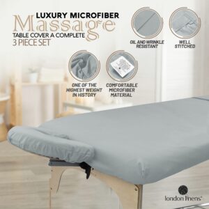 LONDON LINENS Soft Microfiber Massage Table Sheets Set 3 Piece Set - Includes Massage Table Cover, Massage Fitted Sheet, and Massage Face Rest Cover (Stone)