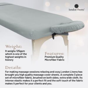 LONDON LINENS Soft Microfiber Massage Table Sheets Set 3 Piece Set - Includes Massage Table Cover, Massage Fitted Sheet, and Massage Face Rest Cover (Stone)