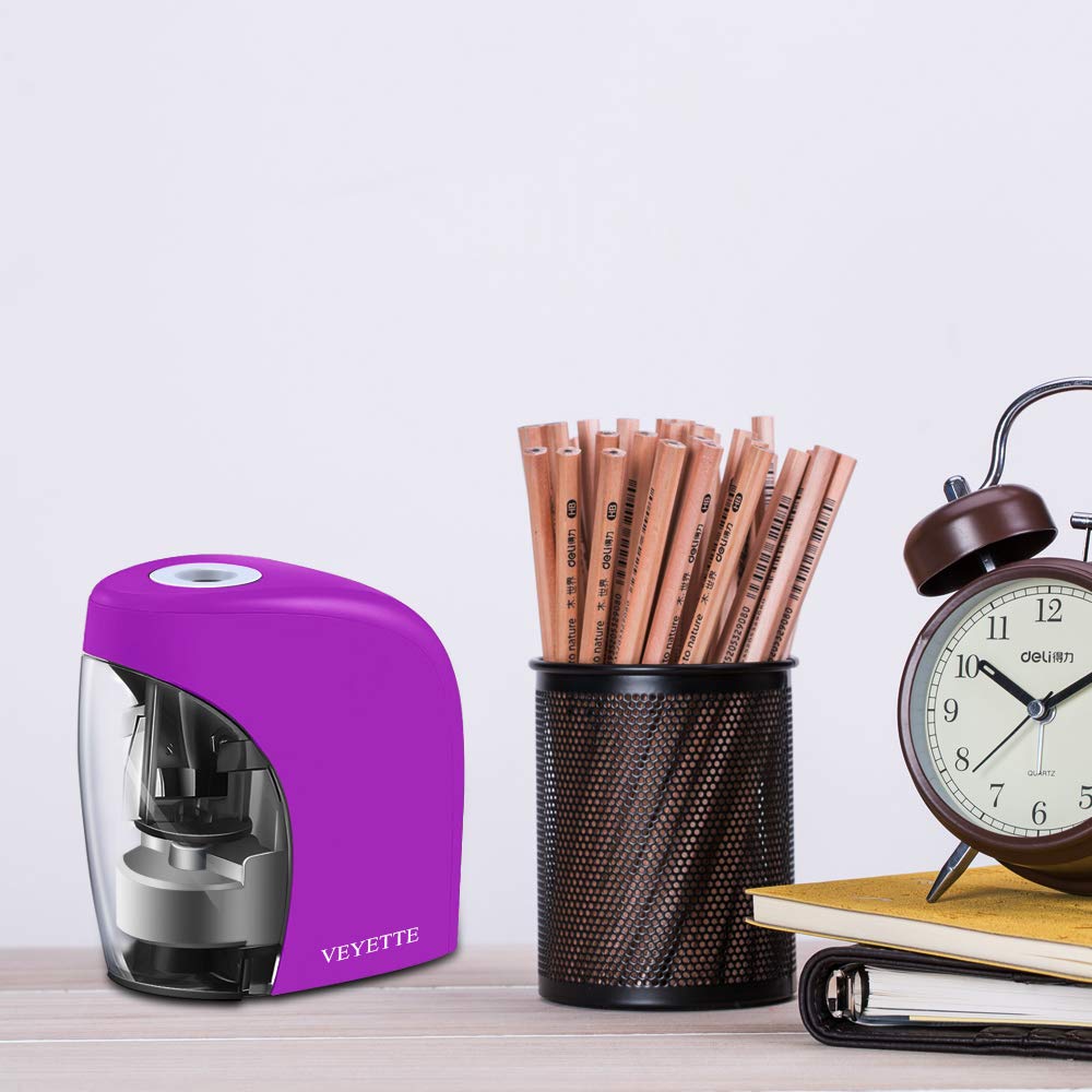 Electric Pencil Sharpener, VEYETTE Portable Pencil Sharpener Perfect for Kids, Teachers and Artists, Plug & Battery Operated,USB Included