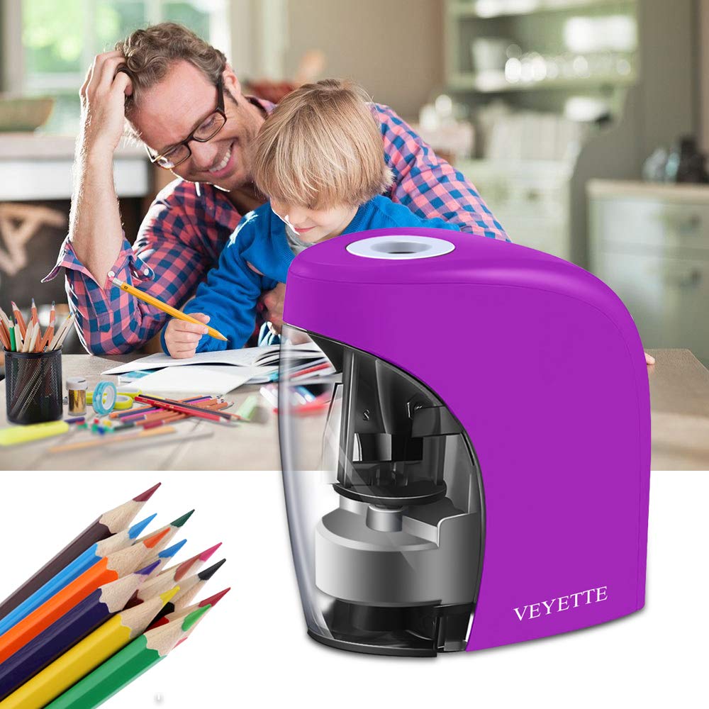 Electric Pencil Sharpener, VEYETTE Portable Pencil Sharpener Perfect for Kids, Teachers and Artists, Plug & Battery Operated,USB Included