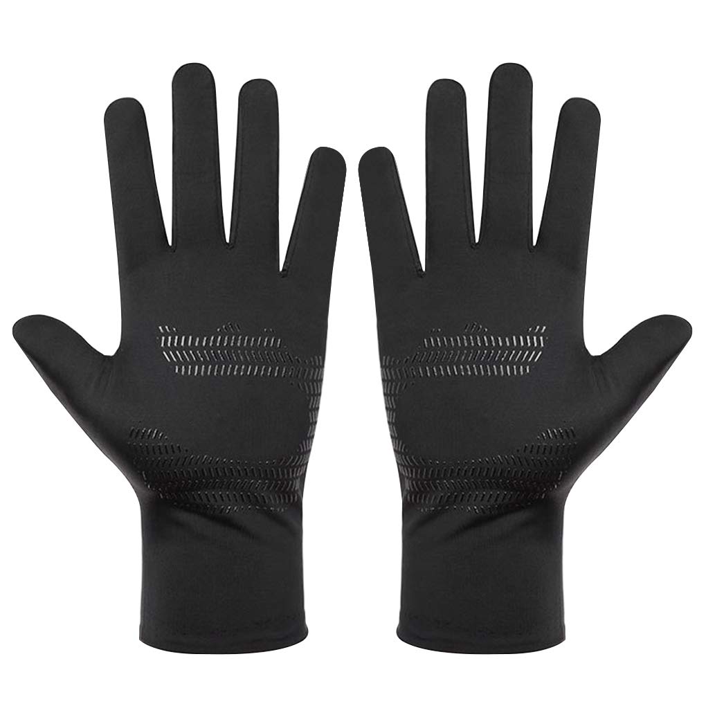 Lightweight Silk Summer Gloves Non-slip Outdoor Sports Driving Cycling Gloves Winter Warm Running Glove Liner SUN UV Protection Fishing Gloves for Women Men (Black, Full Fingers without touchscreen)