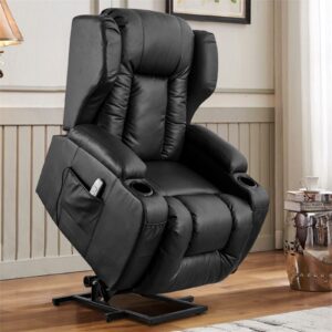 ipkig power lift recliner chair for elderly with massage and heating, pu leather electric recliner chair with usb ports, remote control, 3 positions, 2 side pockets for home living room (l-brown)