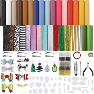 partyfun 36pcs leather earring making kit, including 36pcs 6 styles of faux a5 leather sheets, 2pcs templates, tools for earrings craft making supplies