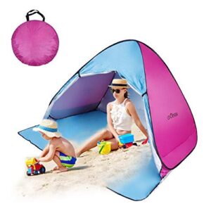 pop up beach tent, quick instant automatic portable anti uv sun shelter tents fit 3-4 persons for outdoor camping, fishing, park picnic baby beach tent (blue-pink)