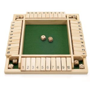 AMEROUS 12 Inches Shut The Box Family Game ( 1-4 Players ), 4 Sided Large Wooden Number Dice Board Game with 12 Dices and Shut The Box Rules for Kids, Adults