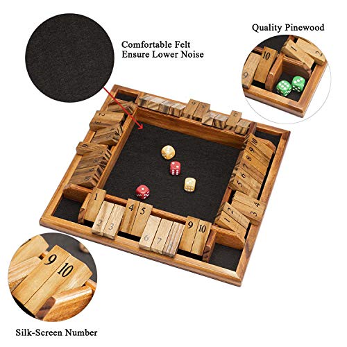 AMEROUS 1-4 Players Shut The Box Dice Game, Wooden Board Table Math Game with 12 Dice and Shut-The-Box Instructions for Kids Adults, Family Classroom Home or Pub (12 Inches)