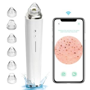 blackhead remover pore vacuum, 【[fda certification] 】wifi visible facial pore cleanser with hd camera pimple acne comedone extractor kit with 6 suction heads electric blackhead suction tool